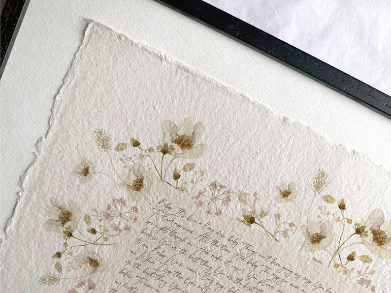 Personalized Wedding Lyrics Print, Handmade Deckled Paper Art, Floral ...