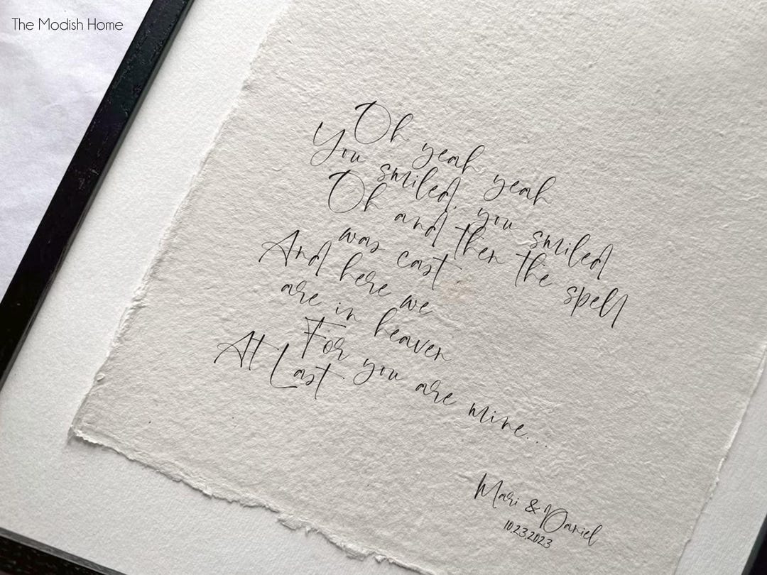 Custom Song Lyrics Art, Handmade Paper With Torn Edges, Wedding or ...
