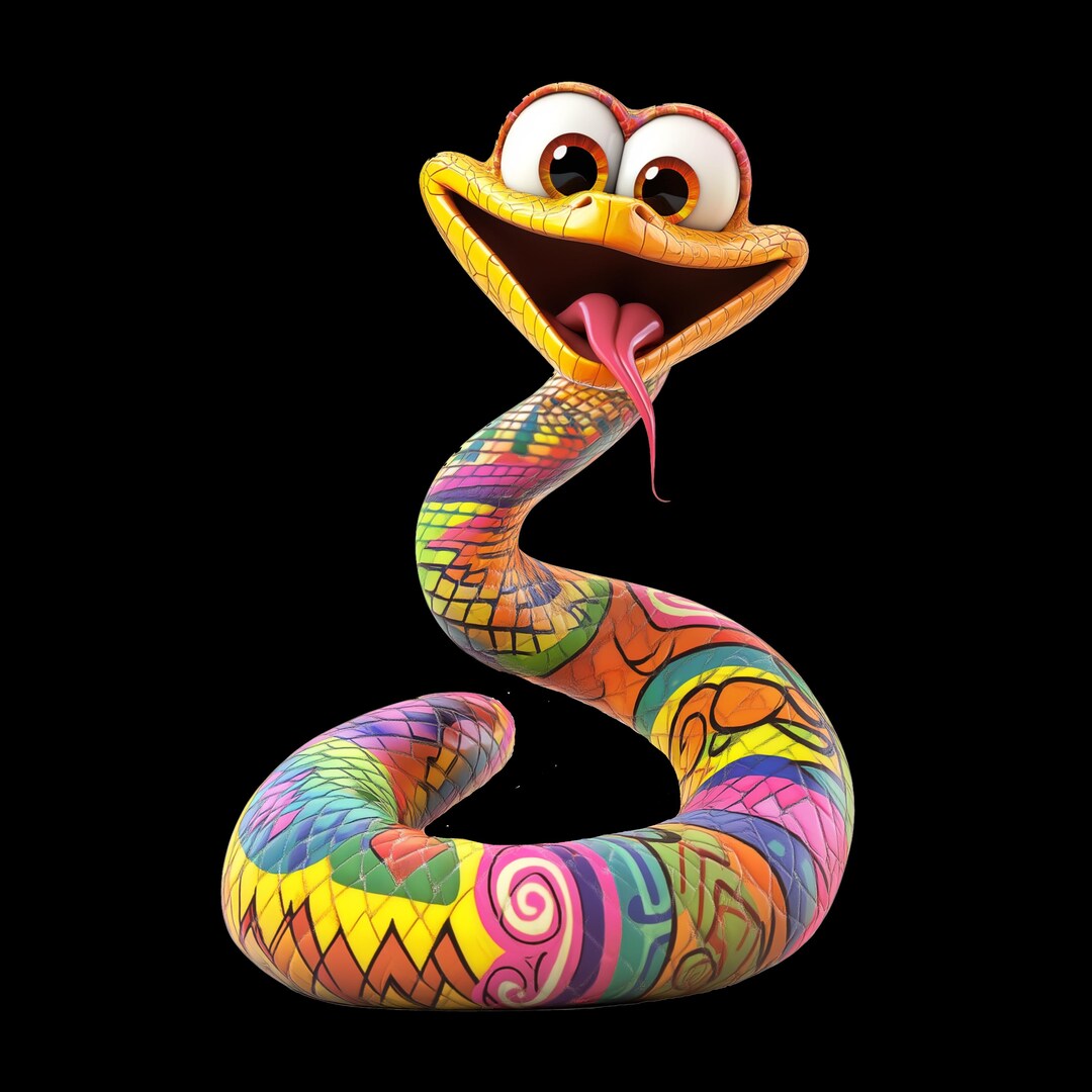 Funny and Cute Multicolored Cartoon Snakes Pixar Style Art on ...