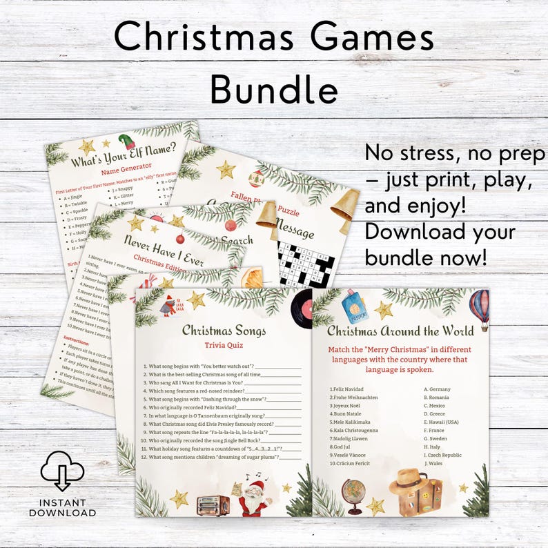 20 Printable Christmas Games Bundle, Party Games for Family & Friends ...