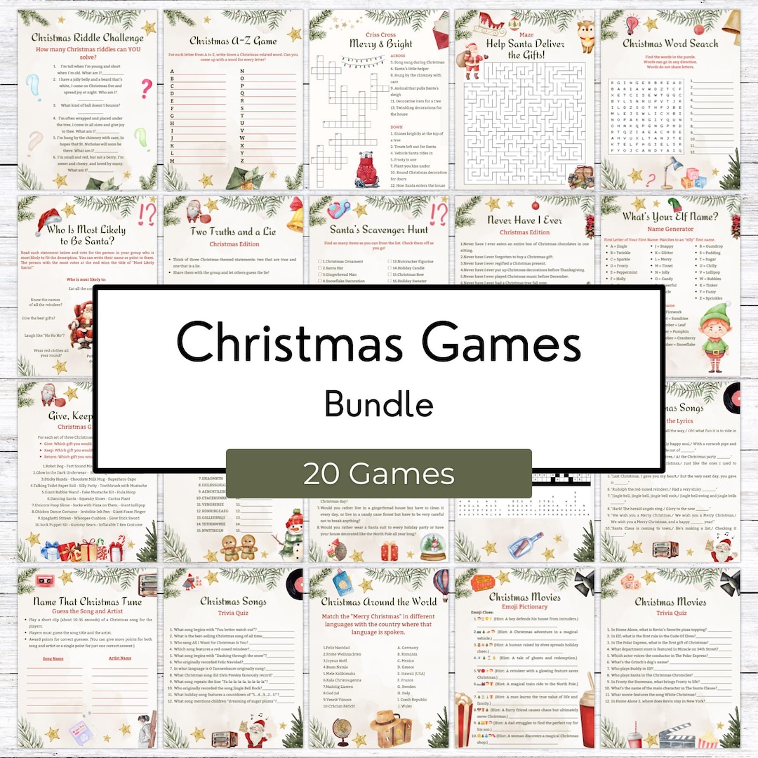 20 Printable Christmas Games Bundle, Party Games for Family & Friends ...