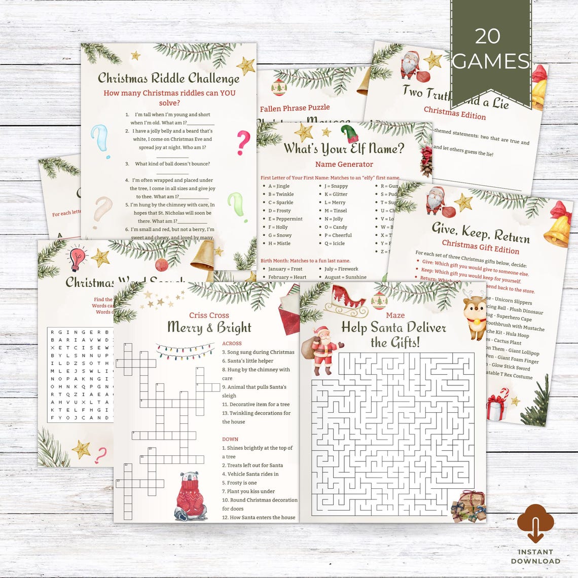 20 Printable Christmas Games Bundle, Party Games for Family & Friends ...