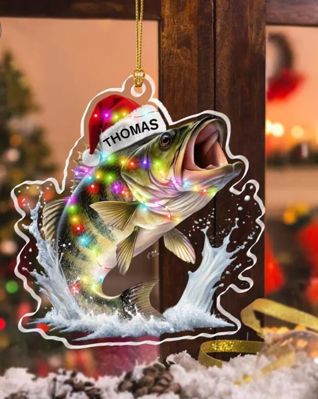 Bass Fish Ornament, Bass Fish With Santa Hat Christmas Tree Ornament ...