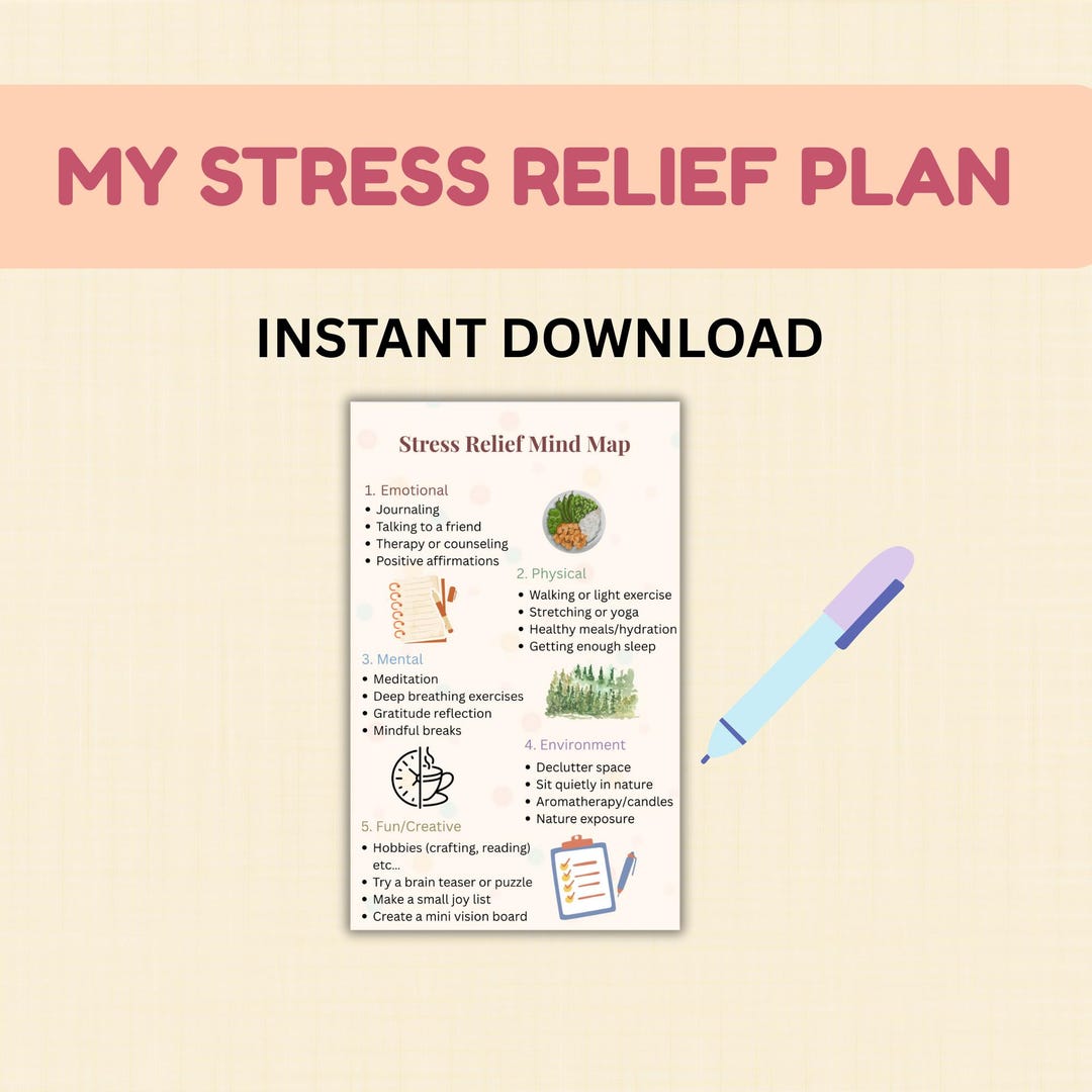 Stress Relief Worksheet: Therapy Mind Map for Kids, Teens, Adults (PDF ...