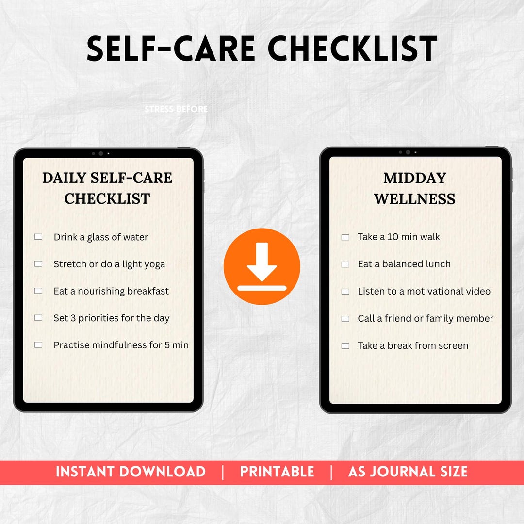 Self-care Checklist for Stress Relief | Printable Stress Management ...