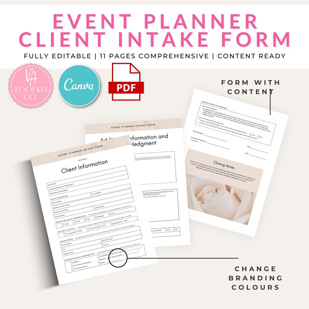 Event Planner Consultation Form - Editable Client Service PDF ...