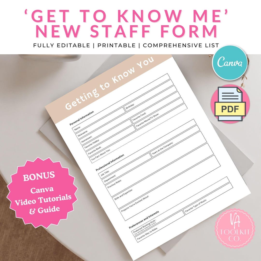 Team Building Get to Know Your Staff Questionnaire Printable, Coworker ...