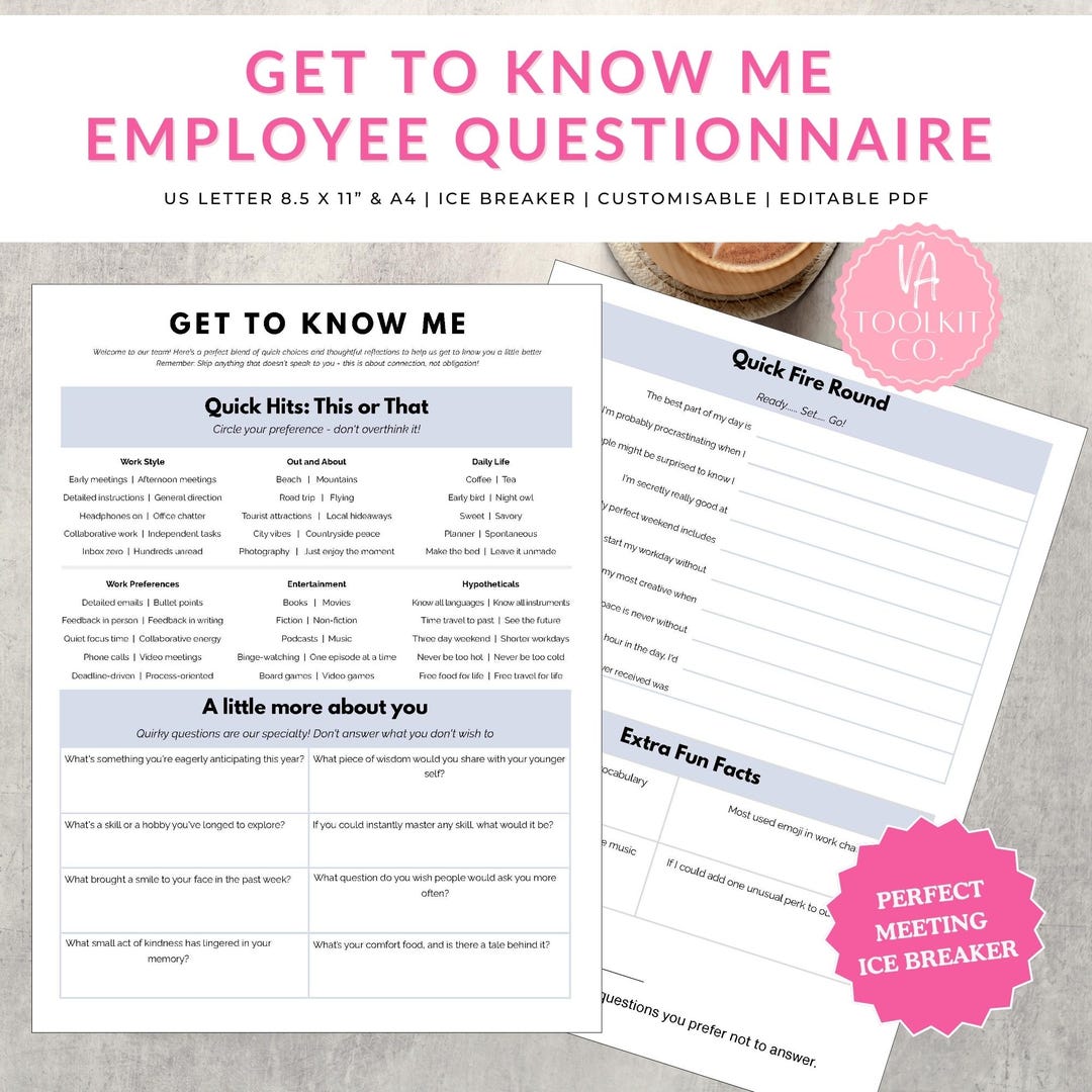 New Hire Get to Know Me Printable, Employee Questionnaire, Team ...