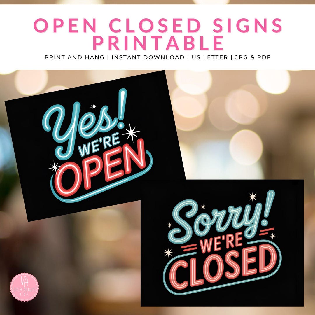 Printable Shop Open Closed Signs: Letter Size PDF + JPG, Digital ...