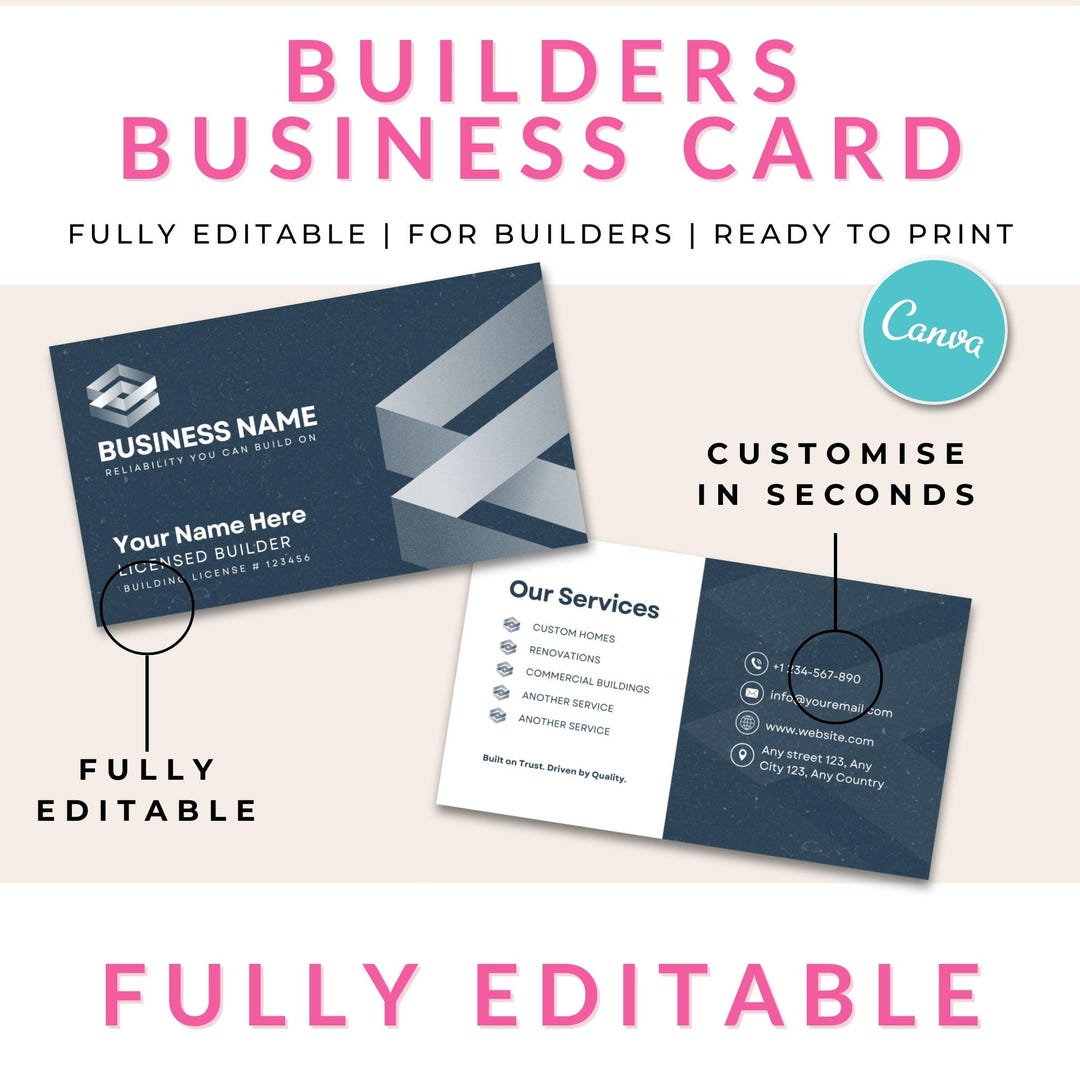 Editable Builders Business Card Template | Modern Design | Printable ...