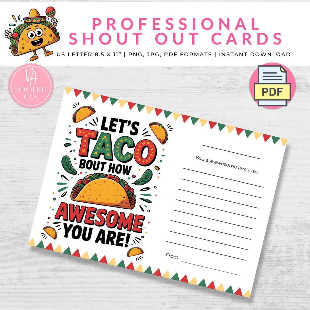 Taco Bout Awesome Employees, Printable Appreciation Card, Fun Thank You ...