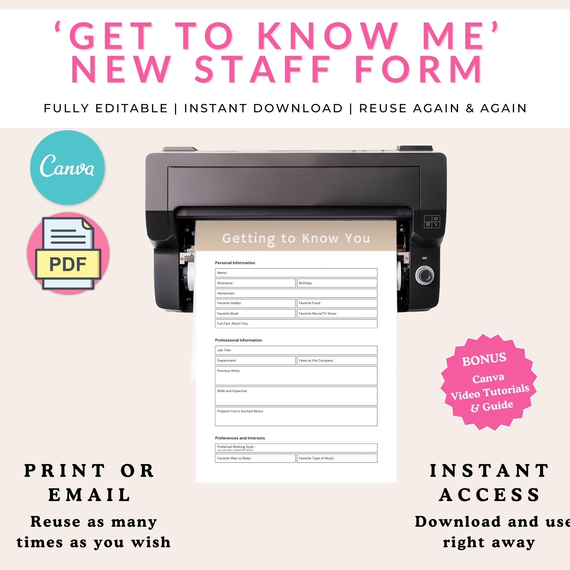 Team Building Get to Know Your Staff Questionnaire Printable, Coworker ...