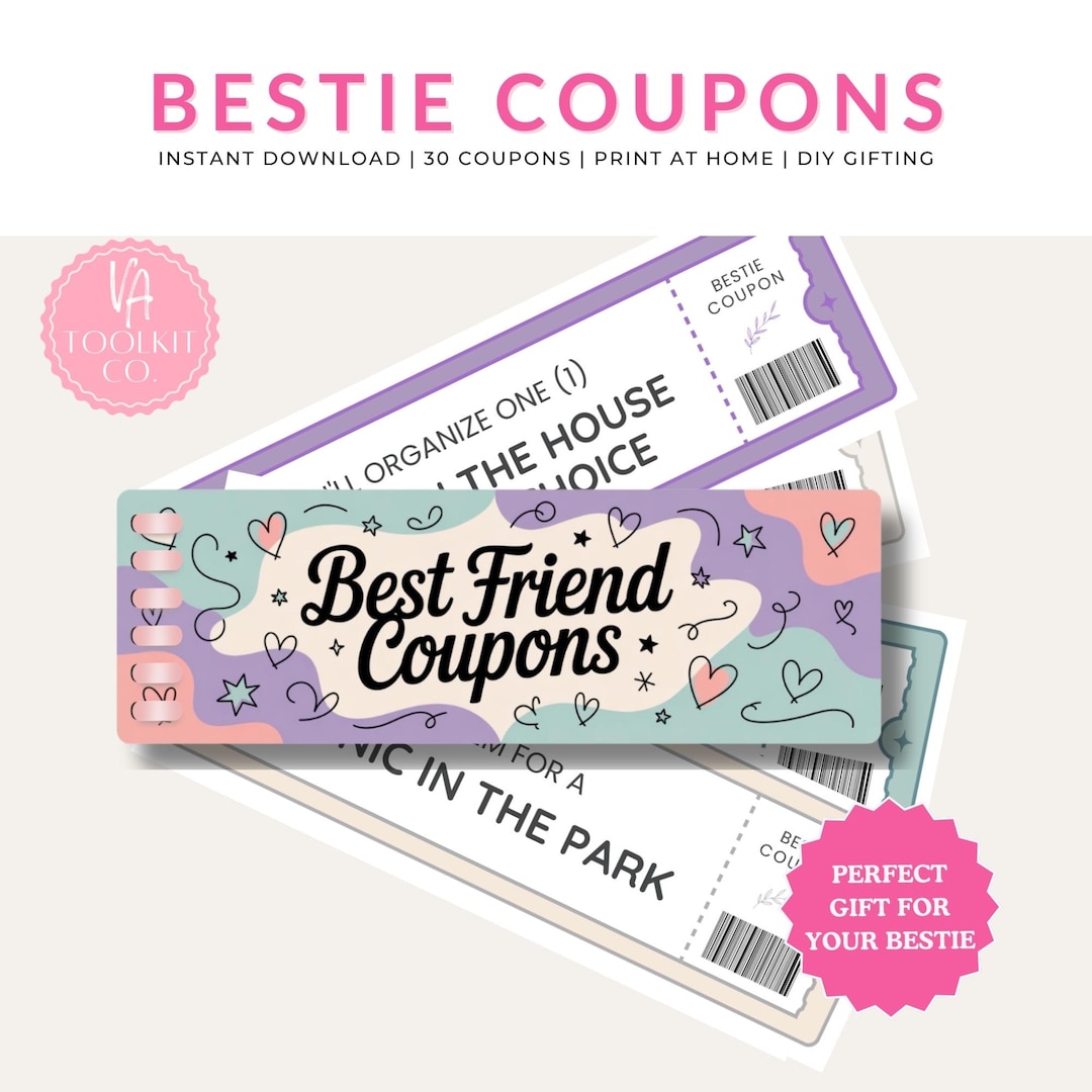 Coupon Book for Best Friend, Printable Coupons, Unique Birthday Gift ...