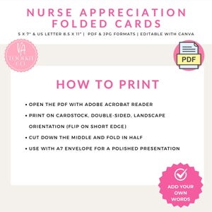 Nurse Appreciation Printable Card | 5x7 Folded Thank You Card ...