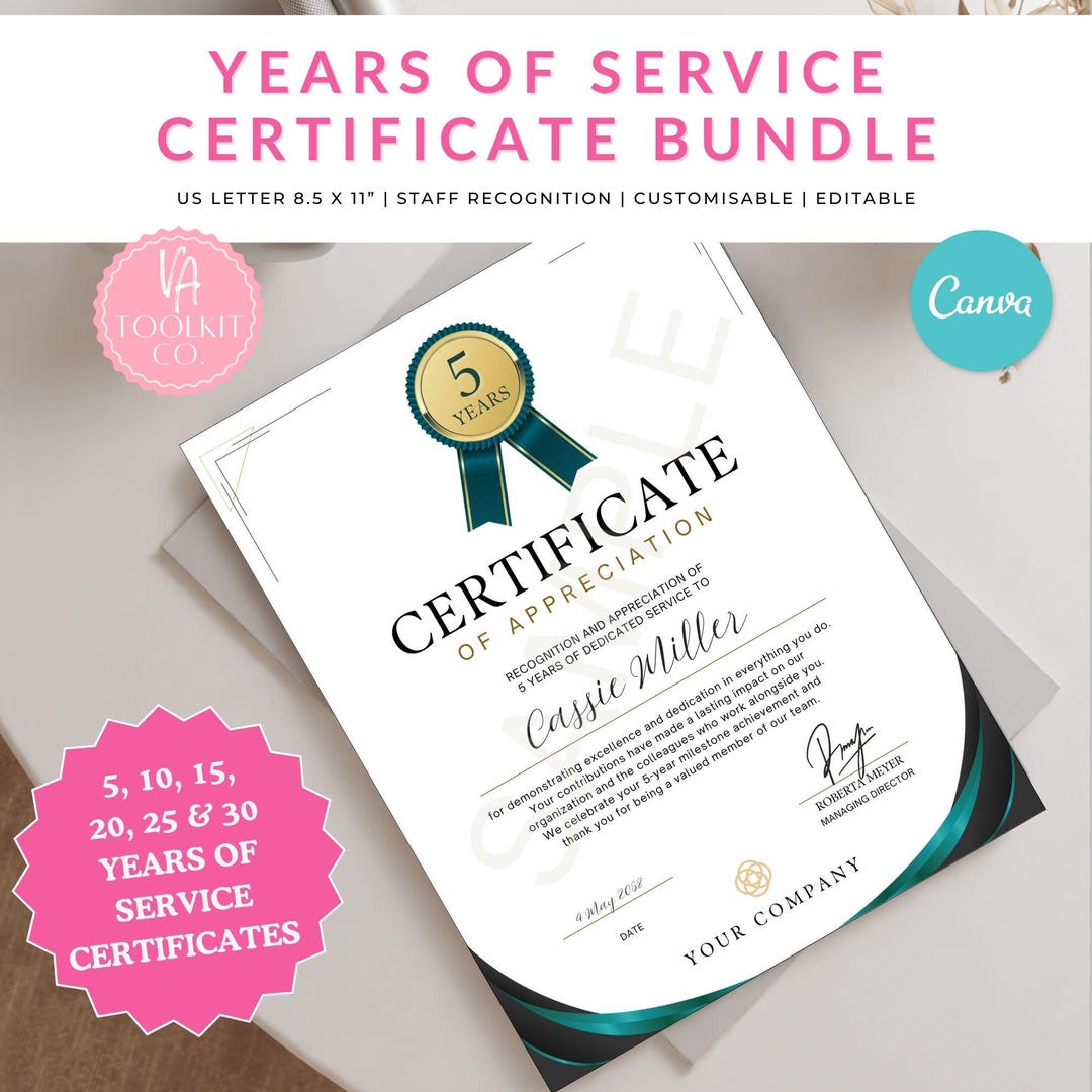 Editable Years of Service Certificate - Employee Recognition Award ...