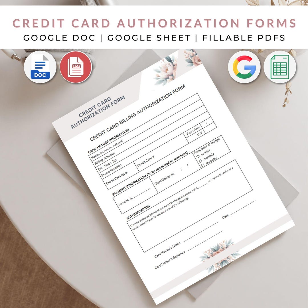 Credit Card Authorization Form | Fillable PDF Template | Instant ...