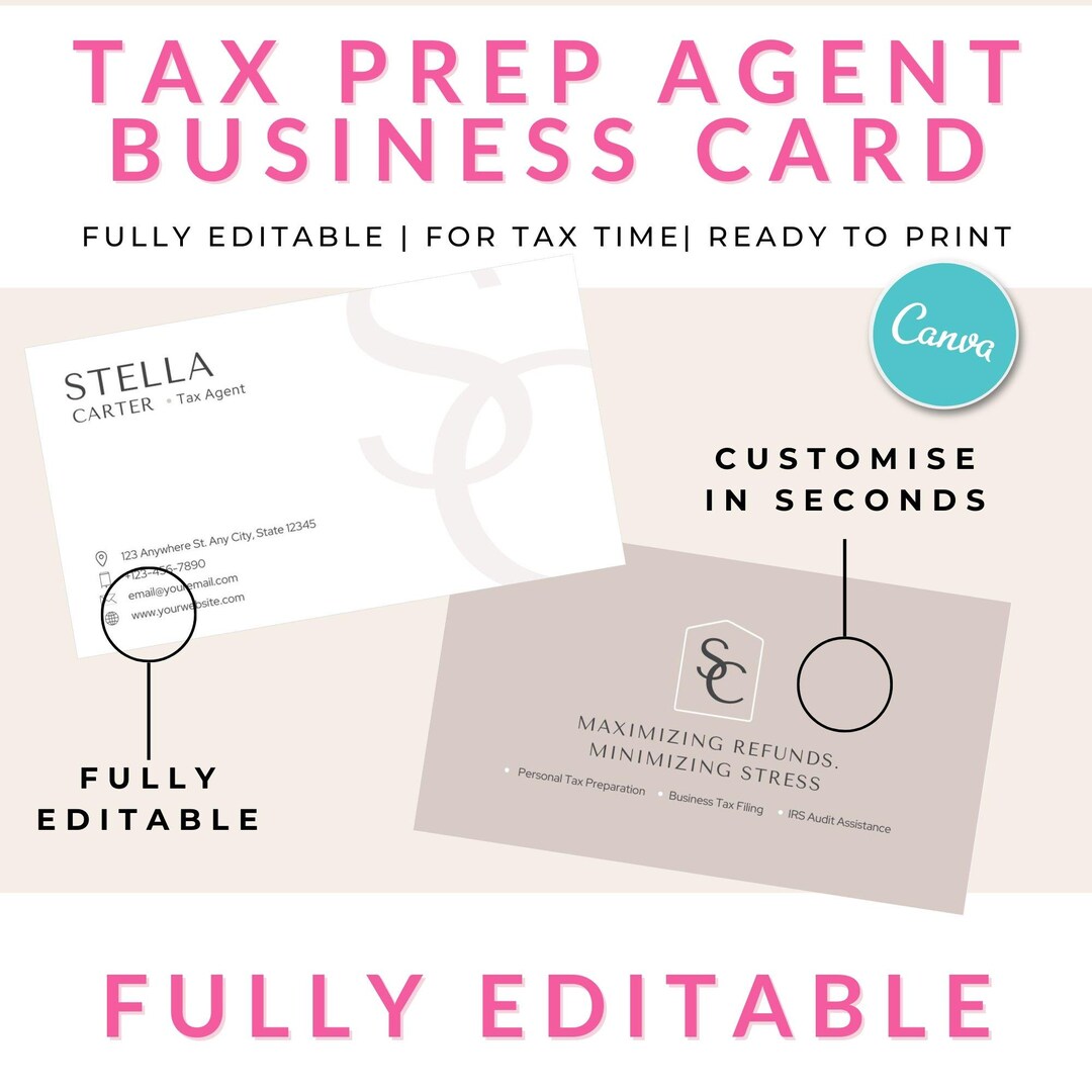 Editable Tax Preparation Business Card Template | Professional Design ...