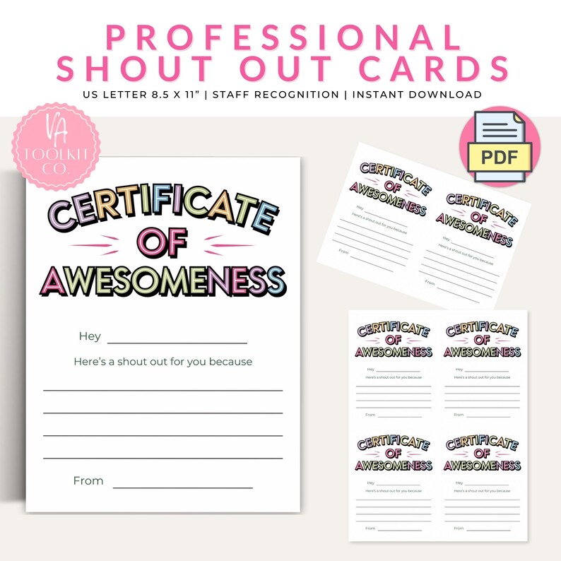 Employee Shout Out Cards for Staff Recognition, Printable Appreciation ...
