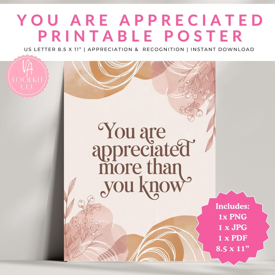 You Are Appreciated More Than You Know, Printable Thank You Sign ...