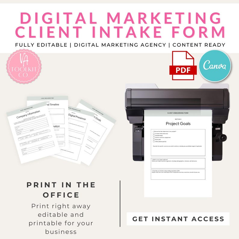 Client Intake Form - Editable - Social Media Management - Digital ...