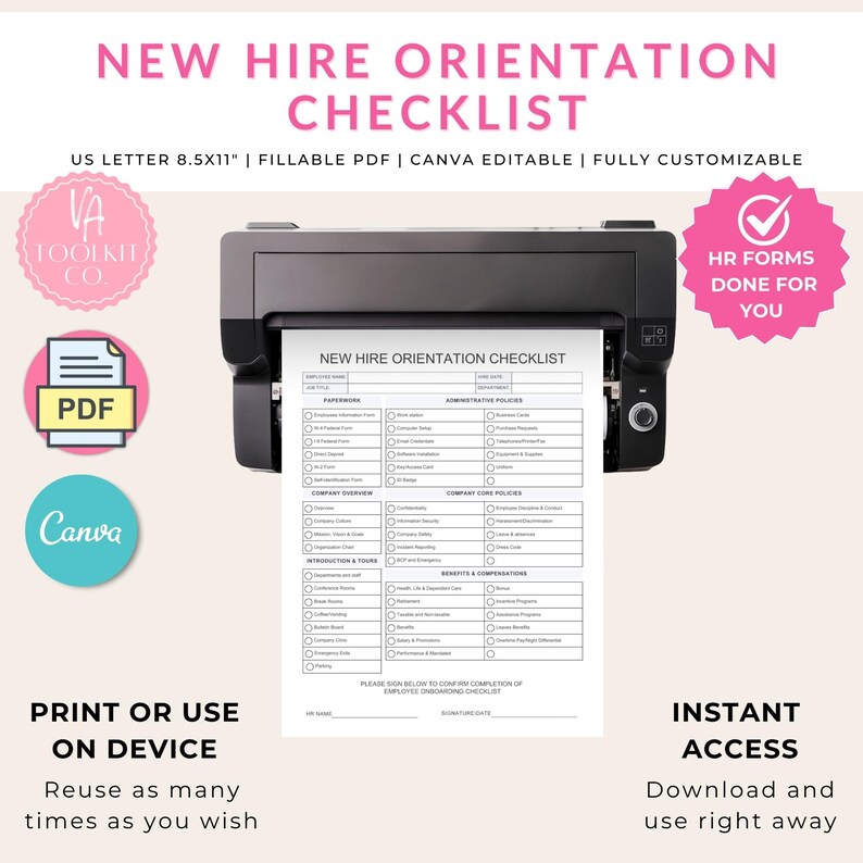 Employee Orientation Template, New Hire Checklist, Editable Employee ...