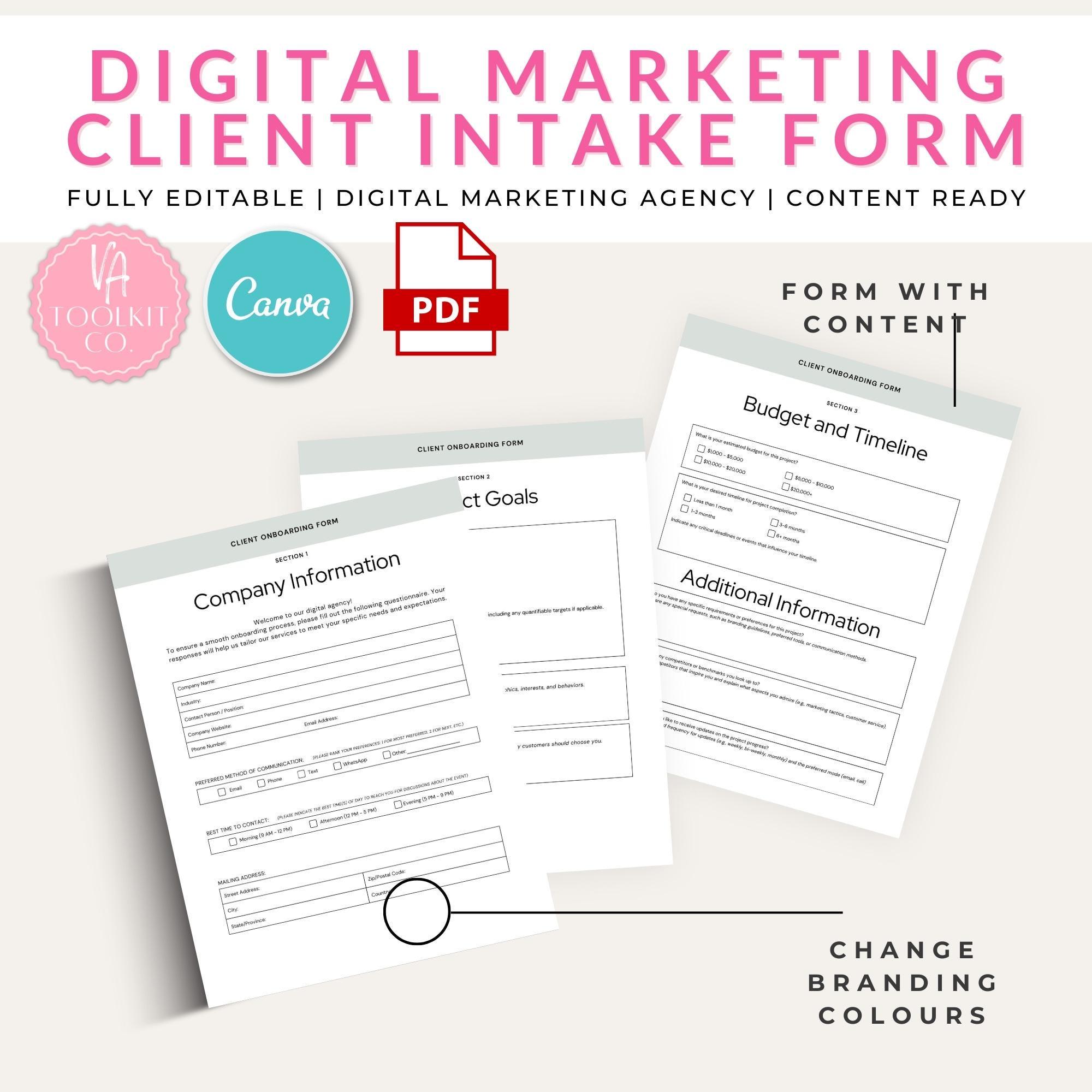 Client Intake Form - Editable - Social Media Management - Digital ...