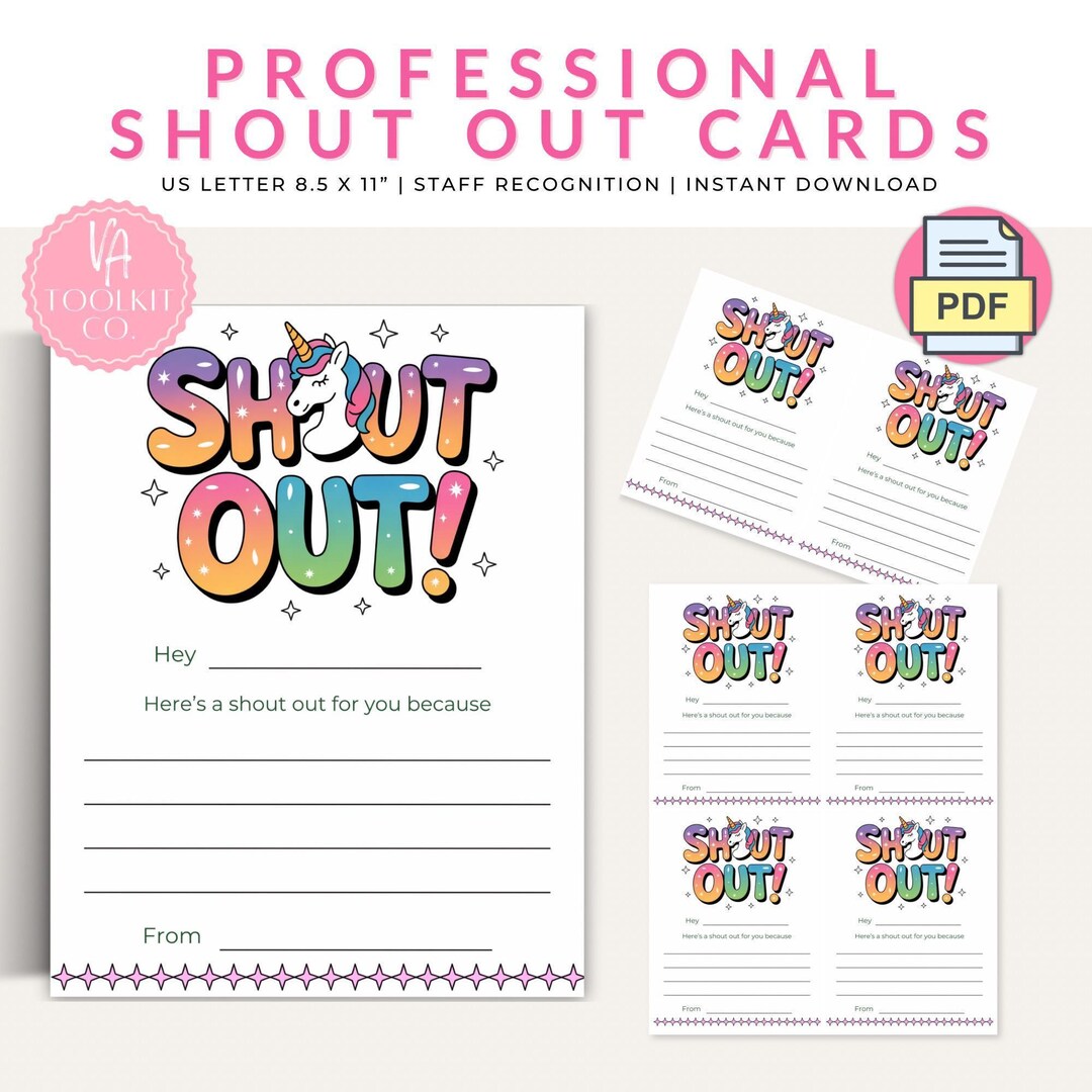 Employee Shout Out Cards for Staff Recognition, Printable Appreciation ...