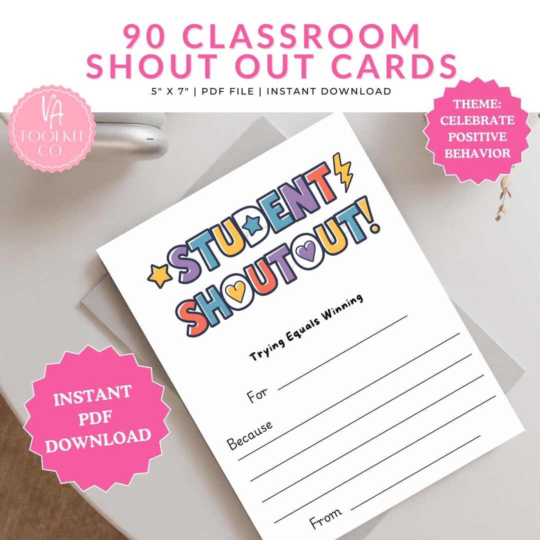 Teacher Shout Out Cards - Classroom Shout Outs - Student Engagement ...