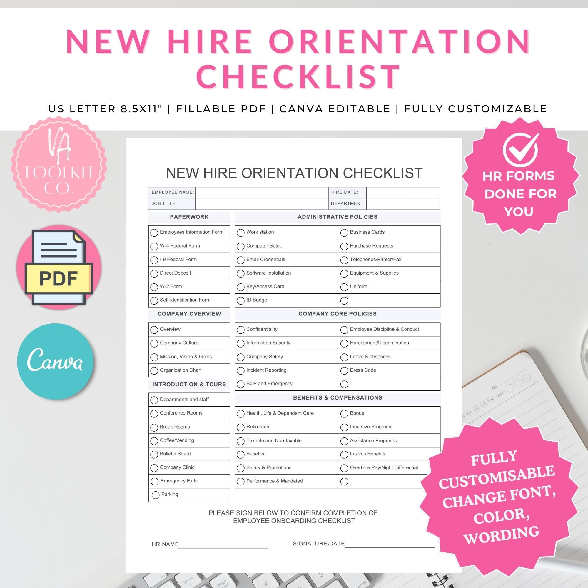 Employee Orientation Template, New Hire Checklist, Editable Employee ...