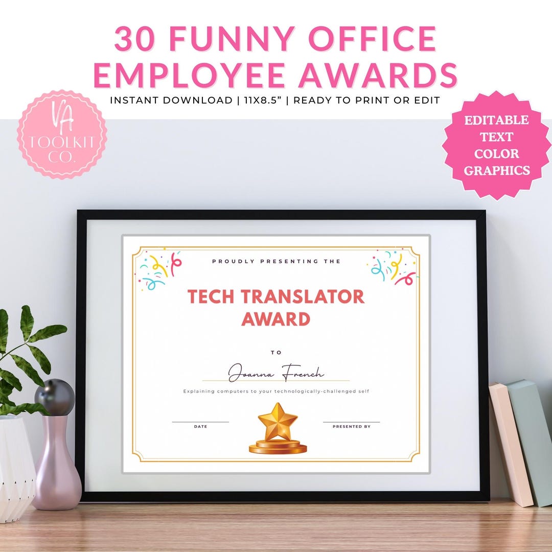 Funny Employee Appreciation Award Certificate, Editable Template for ...