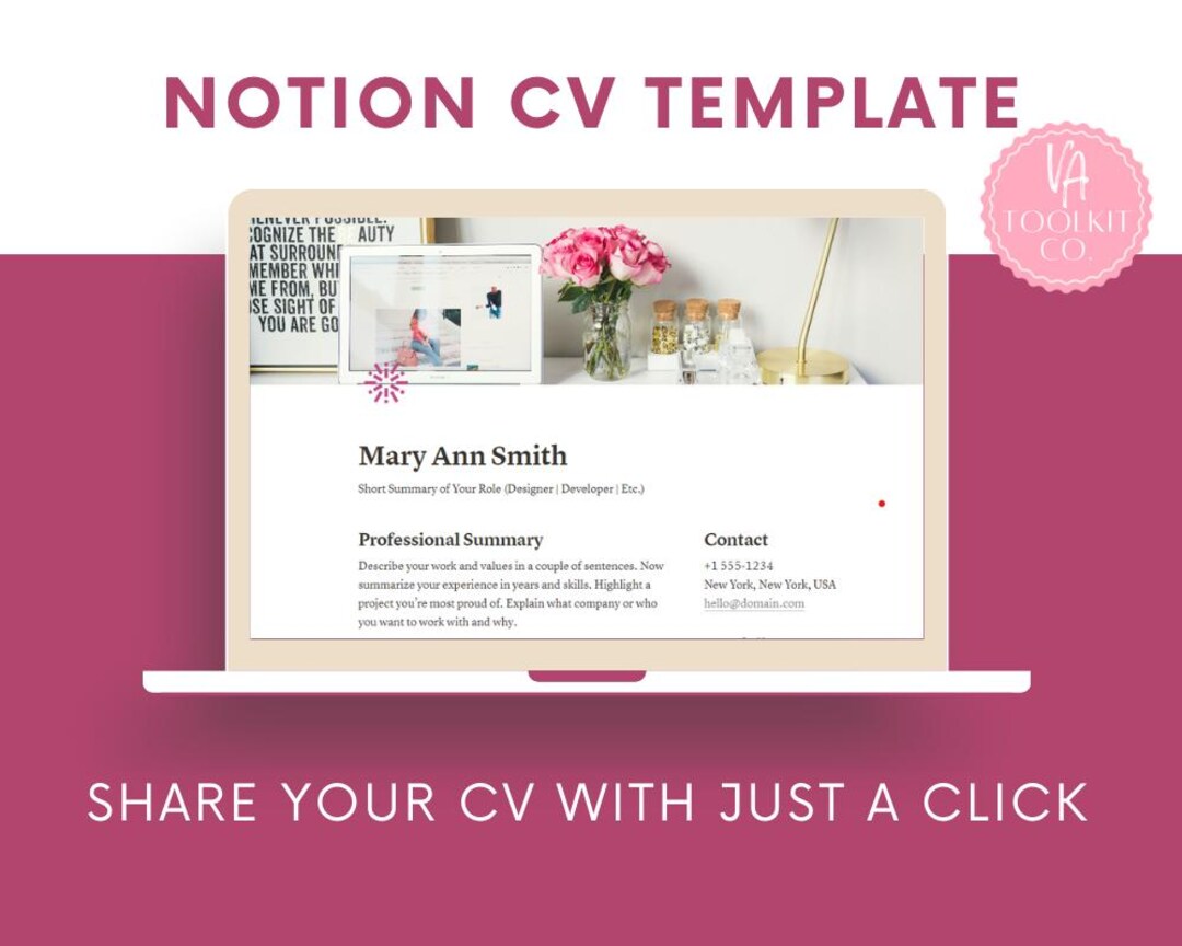 Editable Digital Portfolio Template for Notion, Professional Resume ...