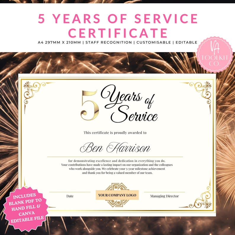 Years of Service Award Certificate - Employee Appreciation Gifts ...