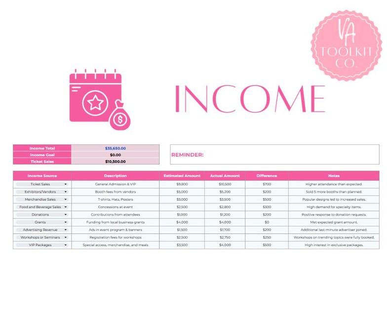 Event Budget Expense Tracking Template | Income & Expense Spreadsheet ...