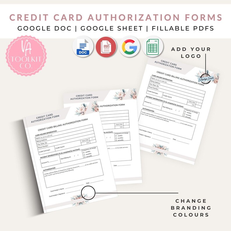 Credit Card Authorization Form | Fillable PDF Template | Instant ...
