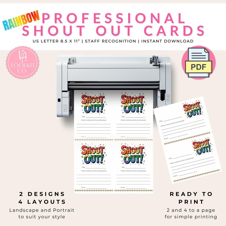 Employee Shout Out Cards for Staff Recognition, Printable Appreciation ...
