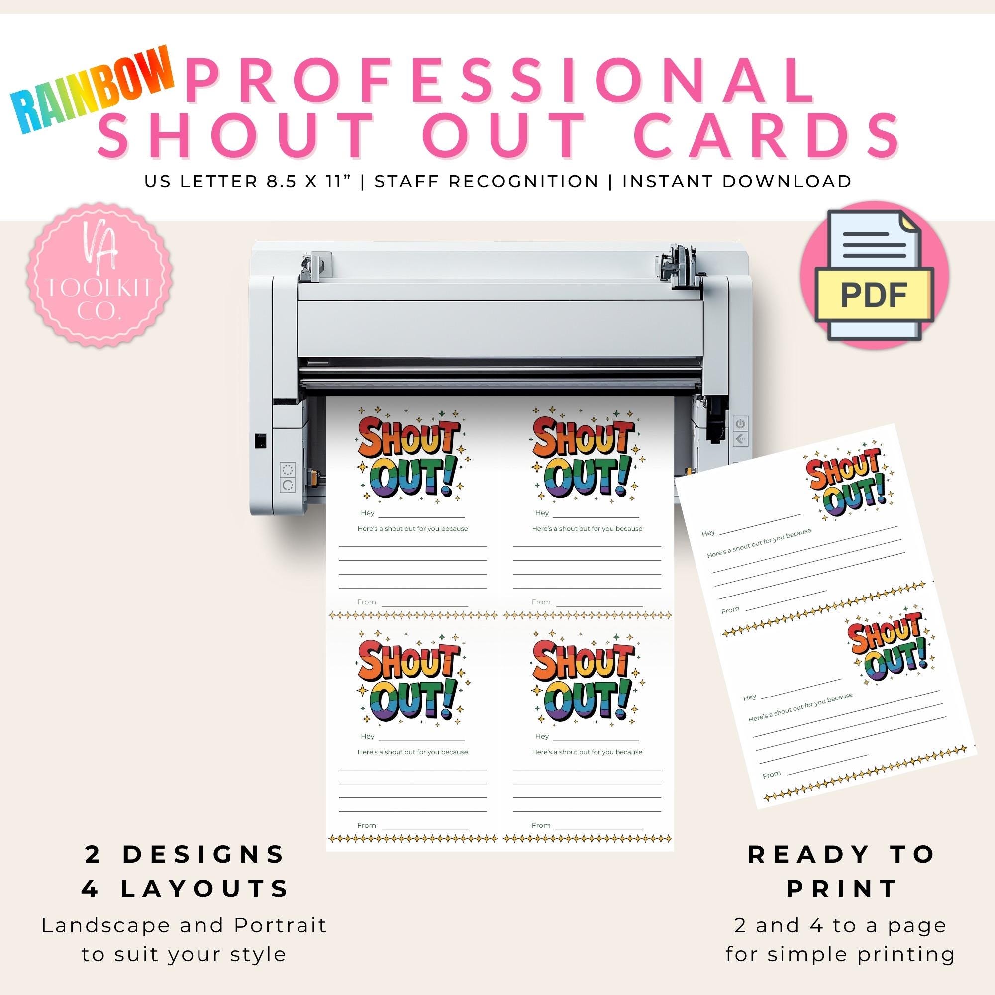 Employee Shout Out Cards for Staff Recognition, Printable Appreciation ...