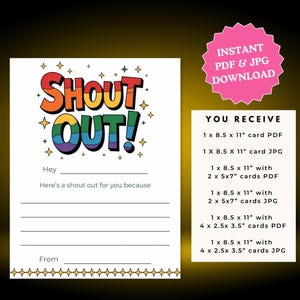 Employee Shout Out Cards for Staff Recognition, Printable Appreciation ...