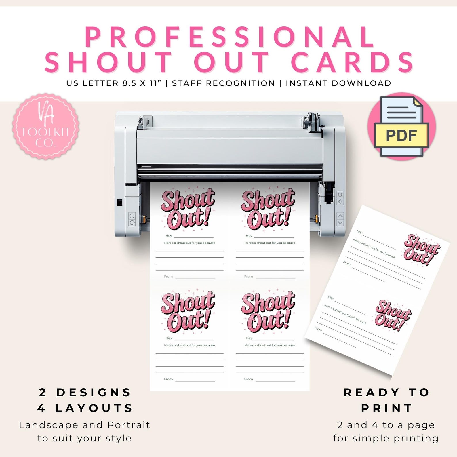 Staff Shout Out Cards for Employee Recognition, Printable Appreciation ...