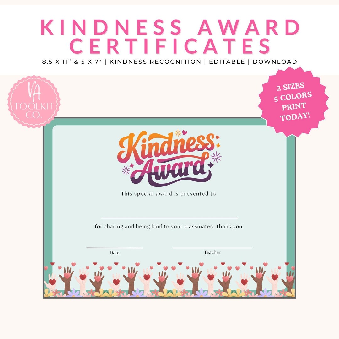 Kindness Award for Students - Printable Recognition Certificates ...