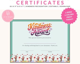 Printable Kindness Award - Etsy