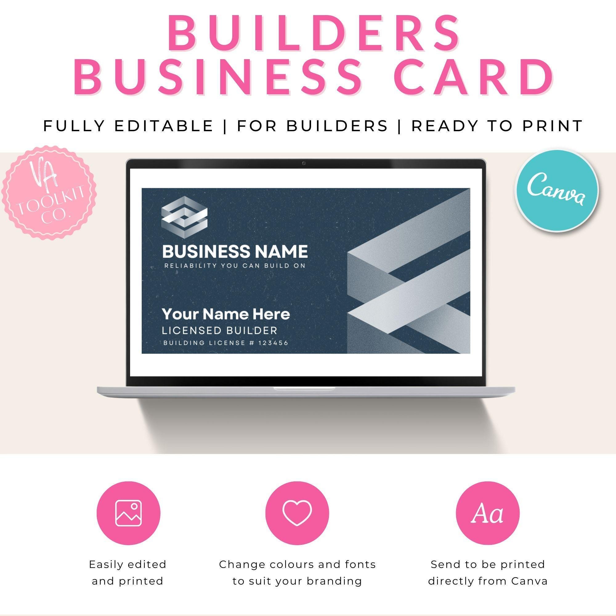 Editable Builders Business Card Template | Modern Design | Printable ...