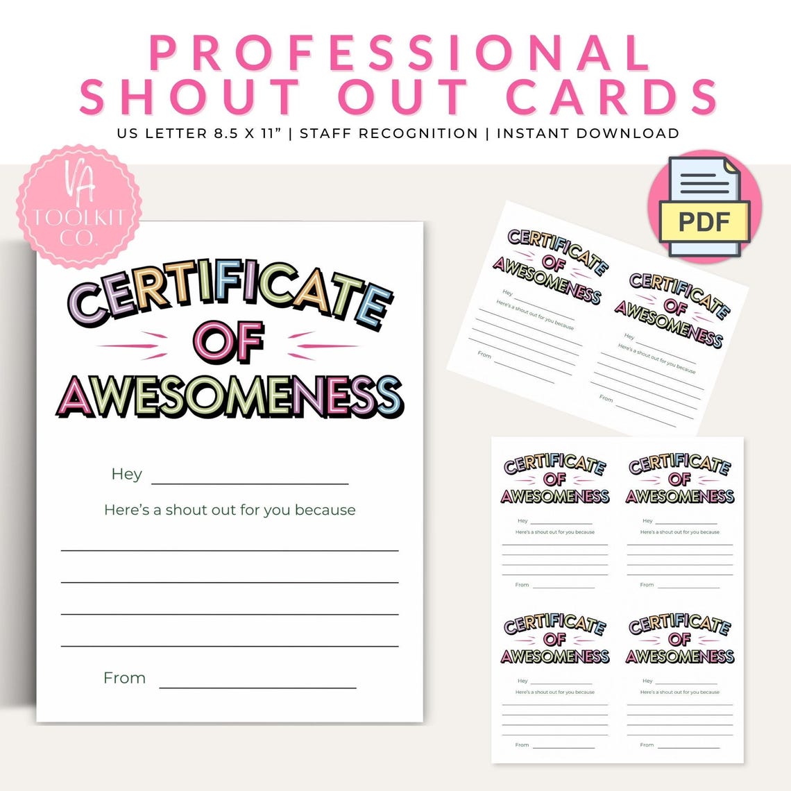 Employee Shout Out Cards for Staff Recognition, Printable Appreciation ...