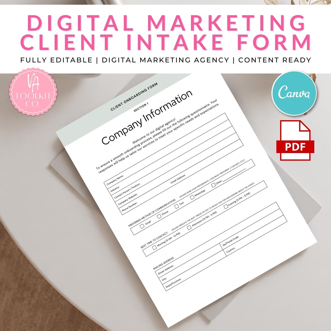 Client Intake Form - Editable - Social Media Management - Digital ...