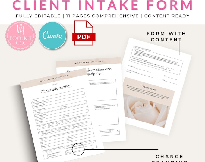 Client Intake Form - Editable - Social Media Management - Digital ...