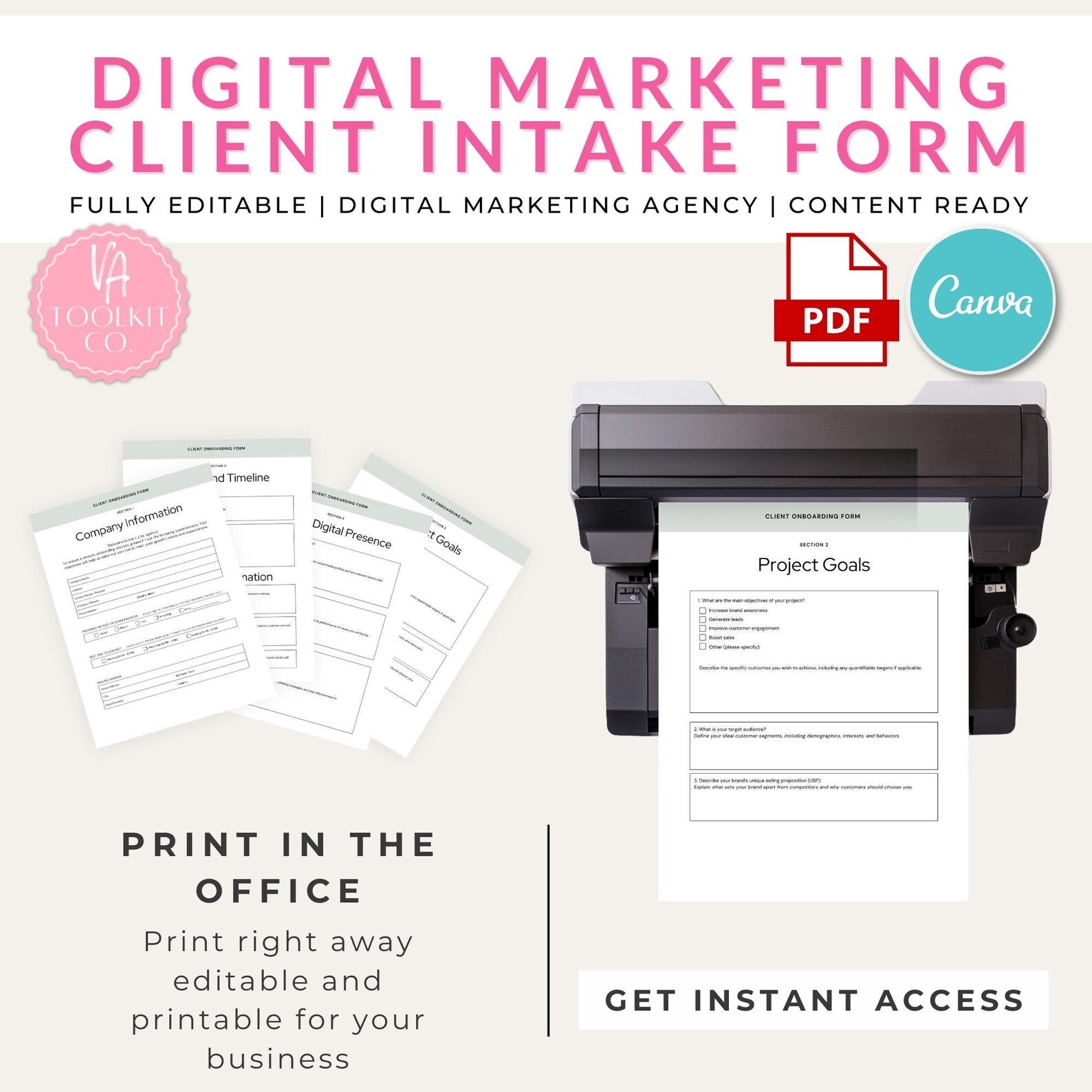 Client Intake Form - Editable - Social Media Management - Digital ...
