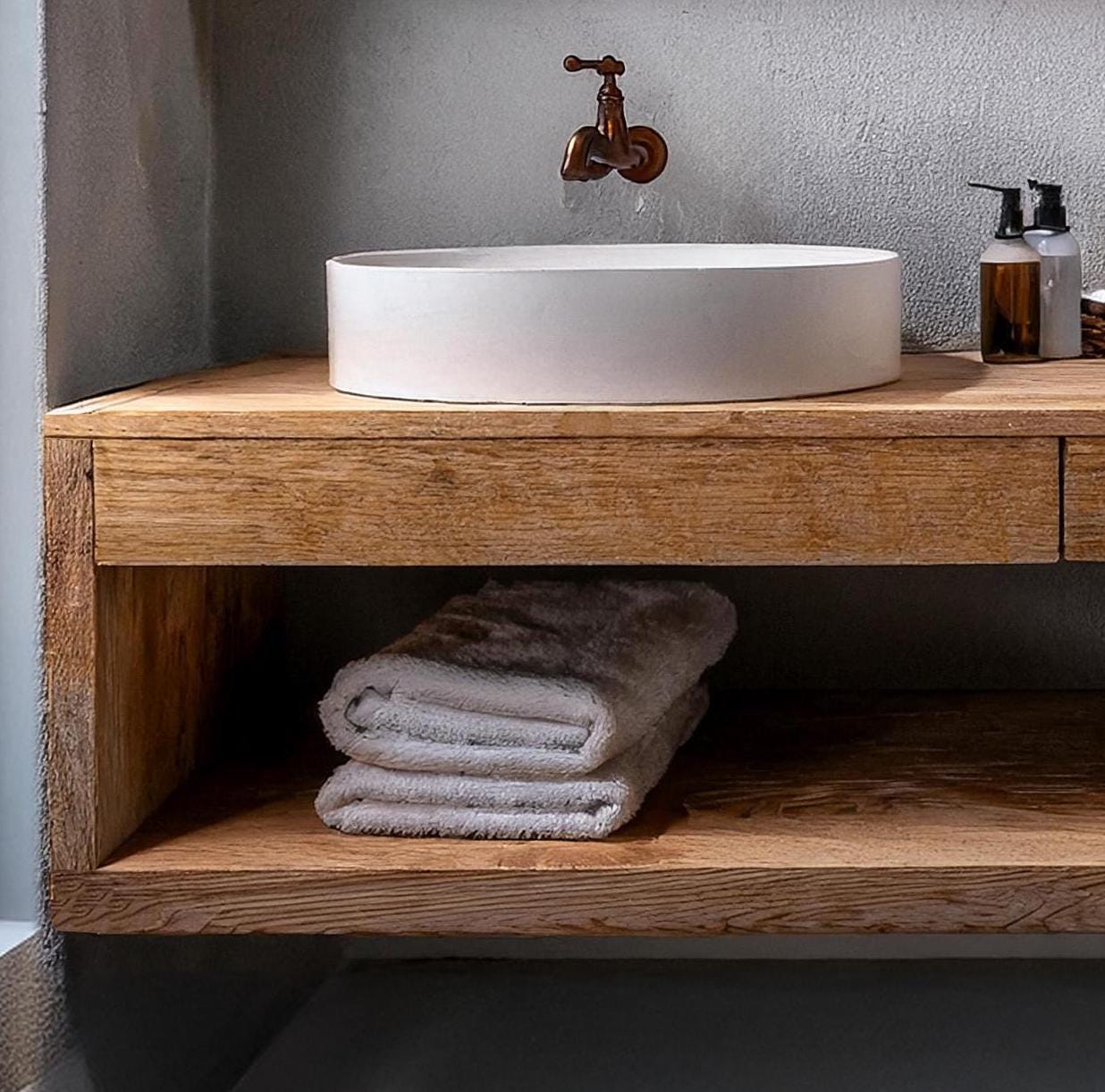 Rustic Solid Wood Floating Bathroom vanity | Handmade Farmhouse Sink ...
