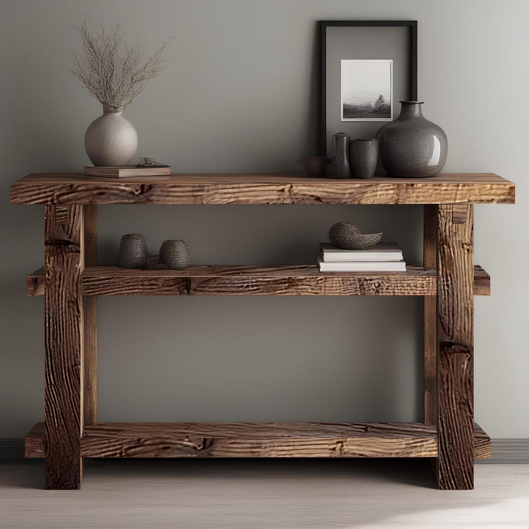 Rustic Solid Wood Console table | Handmade Farmhouse Entryway Table - Etsy