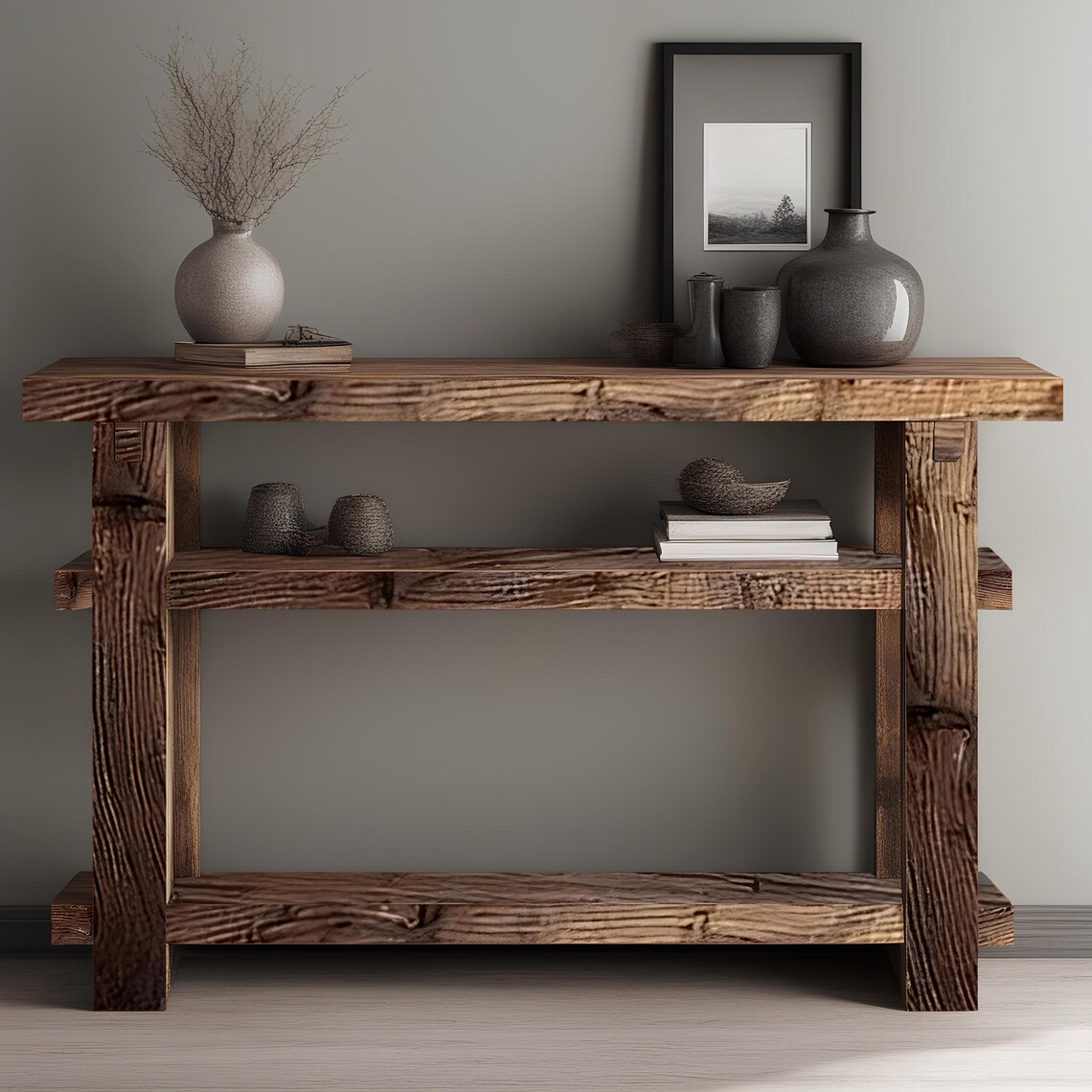 Rustic Solid Wood Console table | Handmade Farmhouse Entryway Table - Etsy