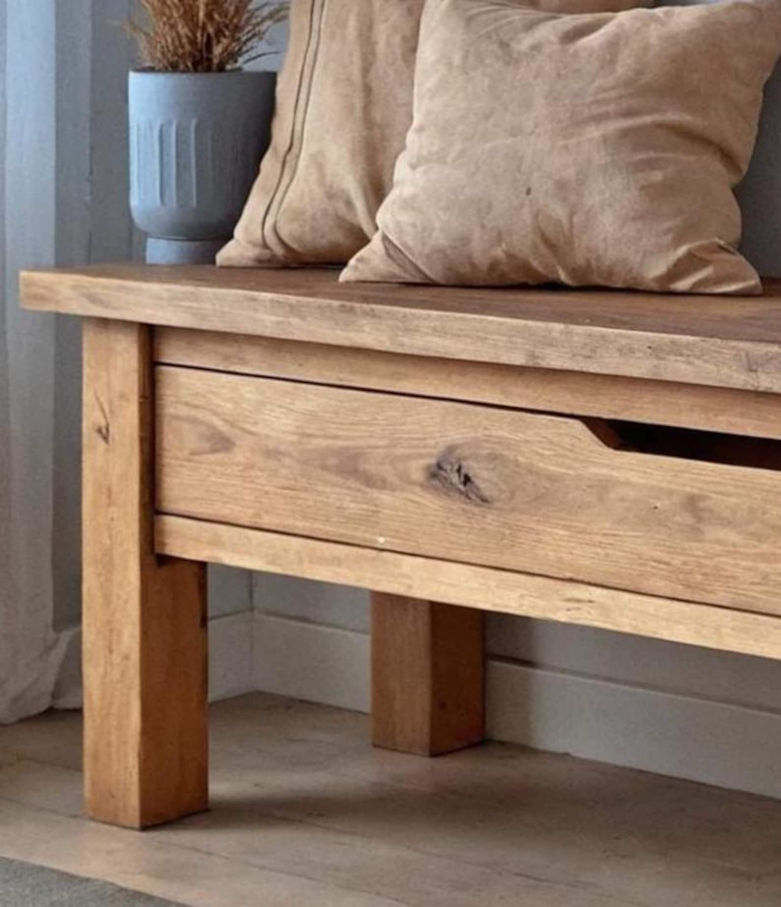 Rustic Solid Wood Bench | Handmade Farmhouse Entryway Seat - Etsy