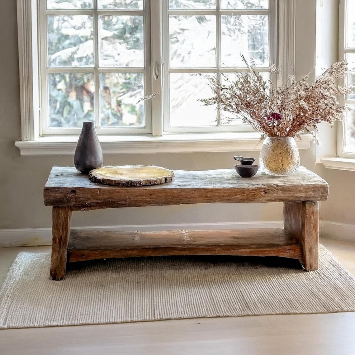Rustic Solid Wood Coffee table | Handmade Farmhouse Centerpiece - Etsy